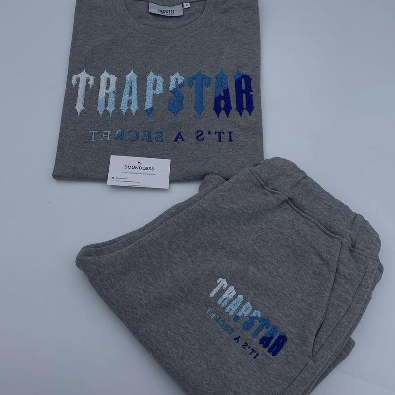 Trapstar chenille decoded short set summer set grey... - Depop