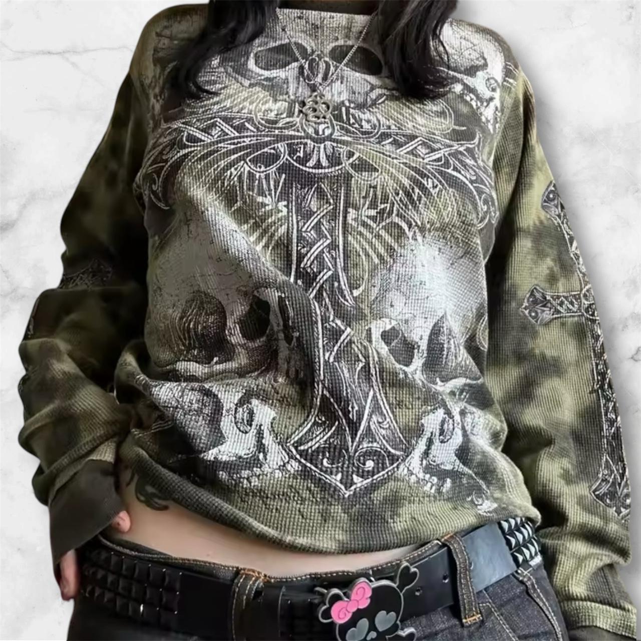 Women’s emo sweatshirt with bold graphic design and... | Depop