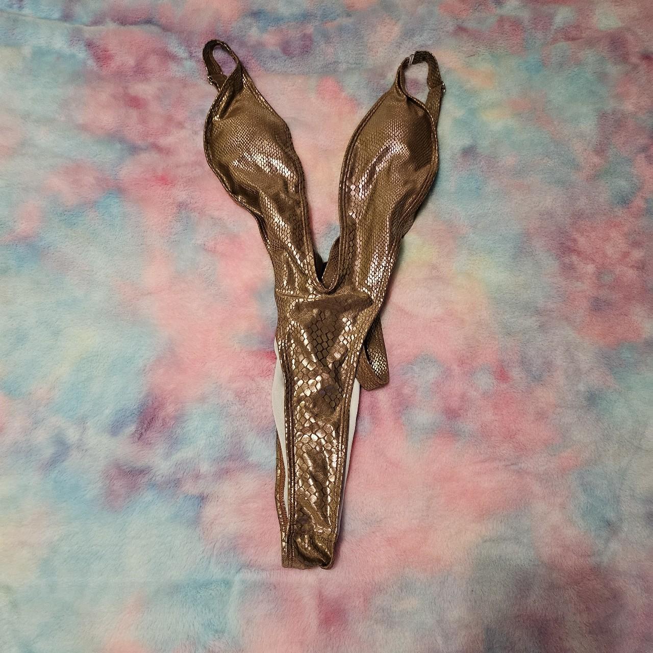 One piece monikini Never worn Shiny gold snake pattern - Depop