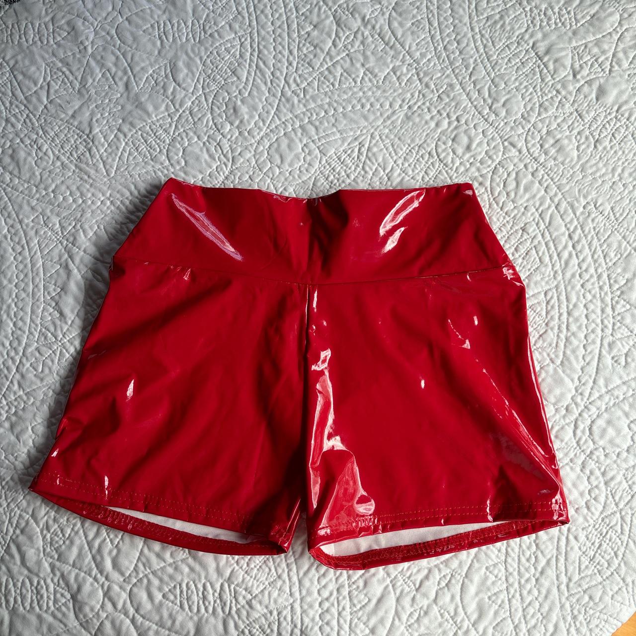 NWT sexy red latex shorts size large but not... - Depop