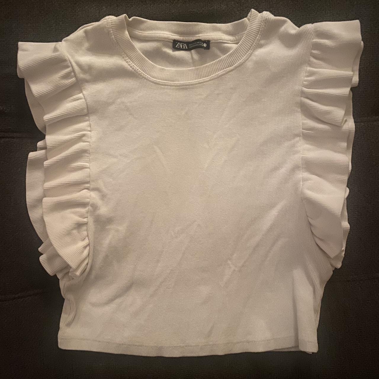 zara white blouse with ruffle sleeves women’s top... - Depop