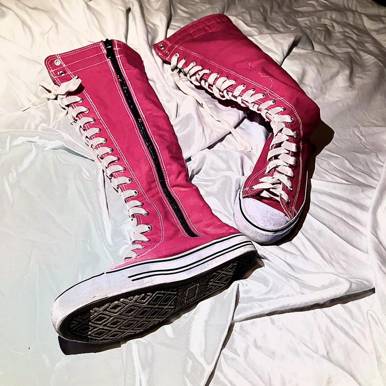 Emo Hot Pink Mid-Knee High fake Converse 🎀 Size 7... - Depop
