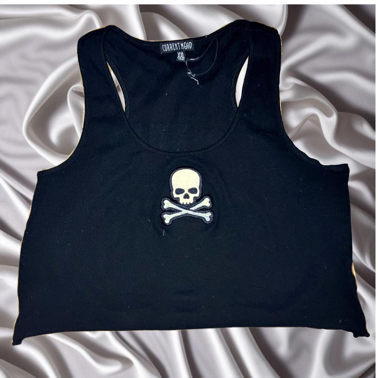 Emo Skull & Bones printed Crop Top 🏴‍☠️ Size XXL #emo... - Depop