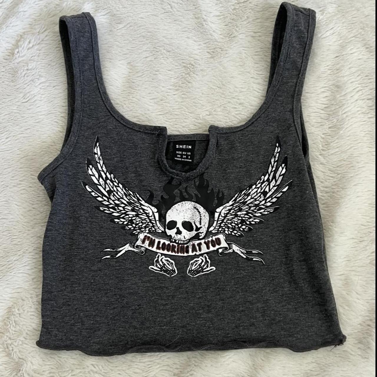 cute skull crop top never worn size: extra small - Depop