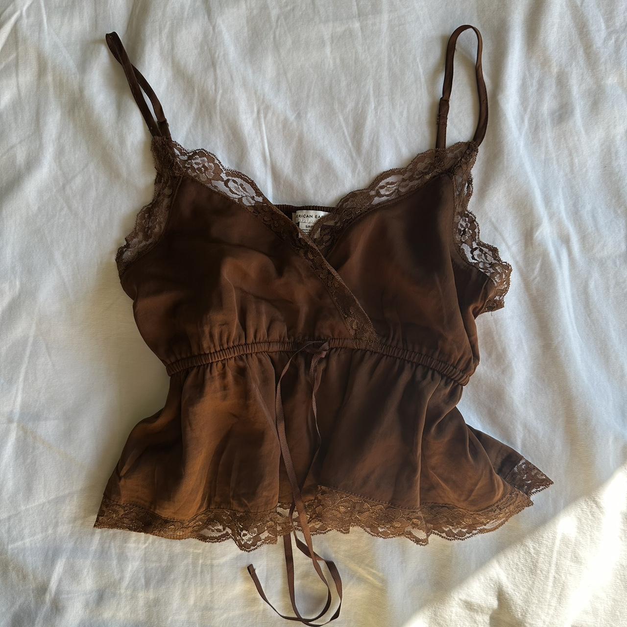 CUTEST dainty ruffle cami, copper satin fabric with... | Depop