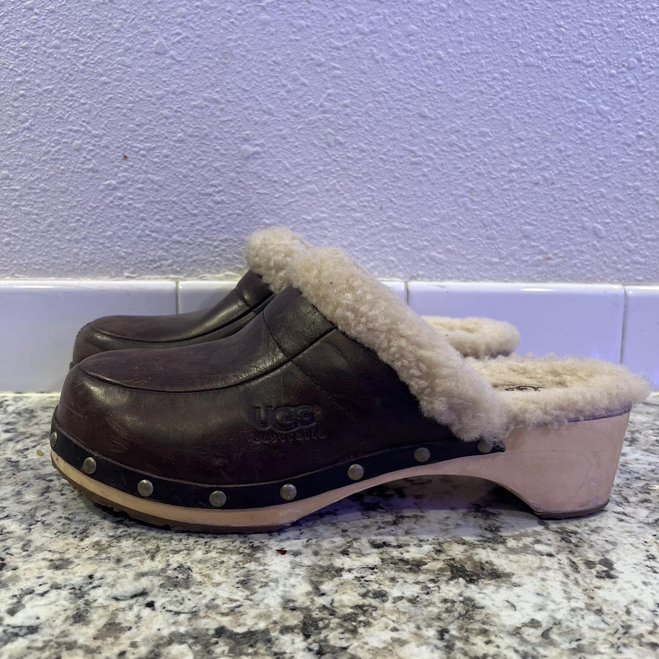 Vintage Leather Ugg Clogs Fur lined and super soft... - Depop