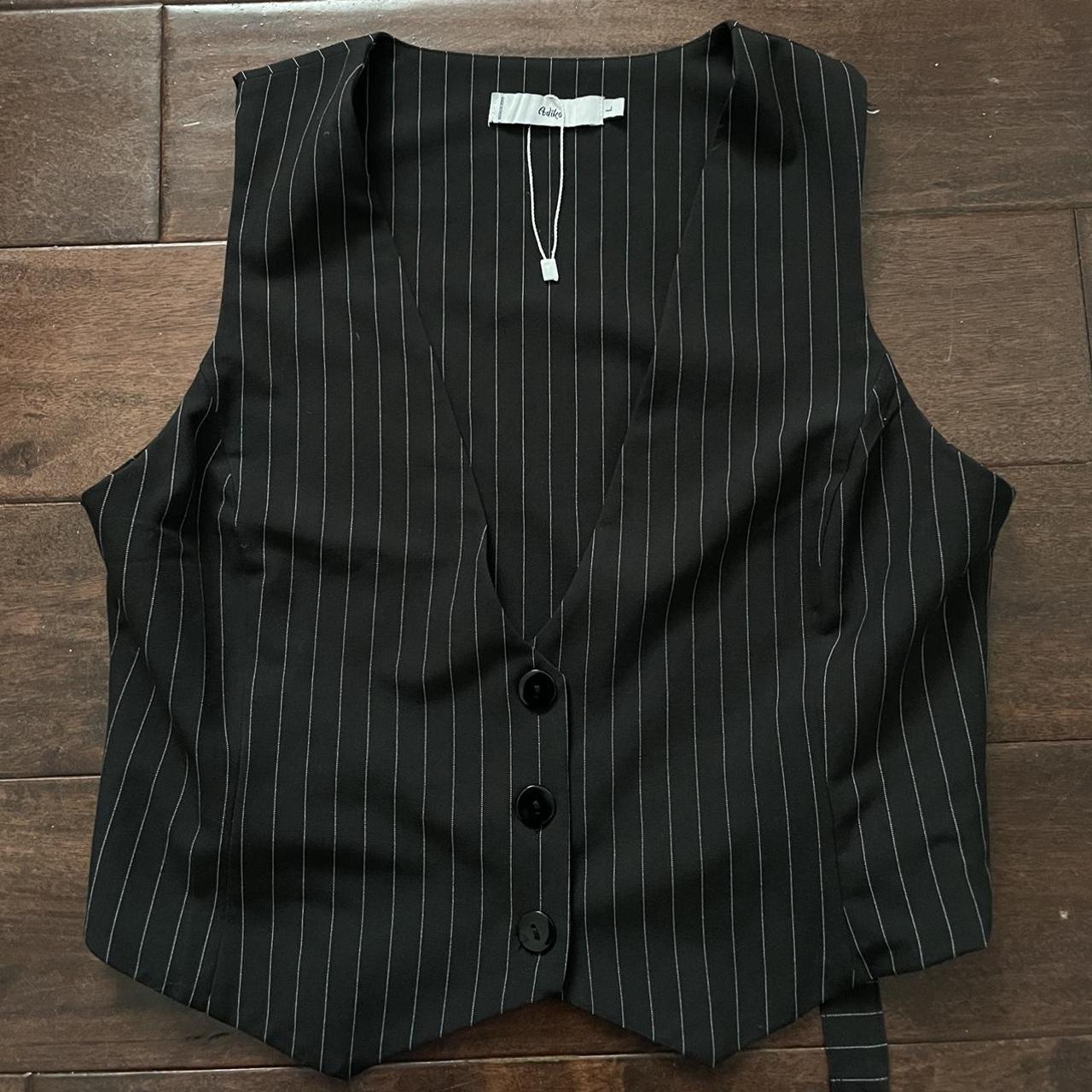 Adika black pinstripe cropped vest silver hardware... - Depop