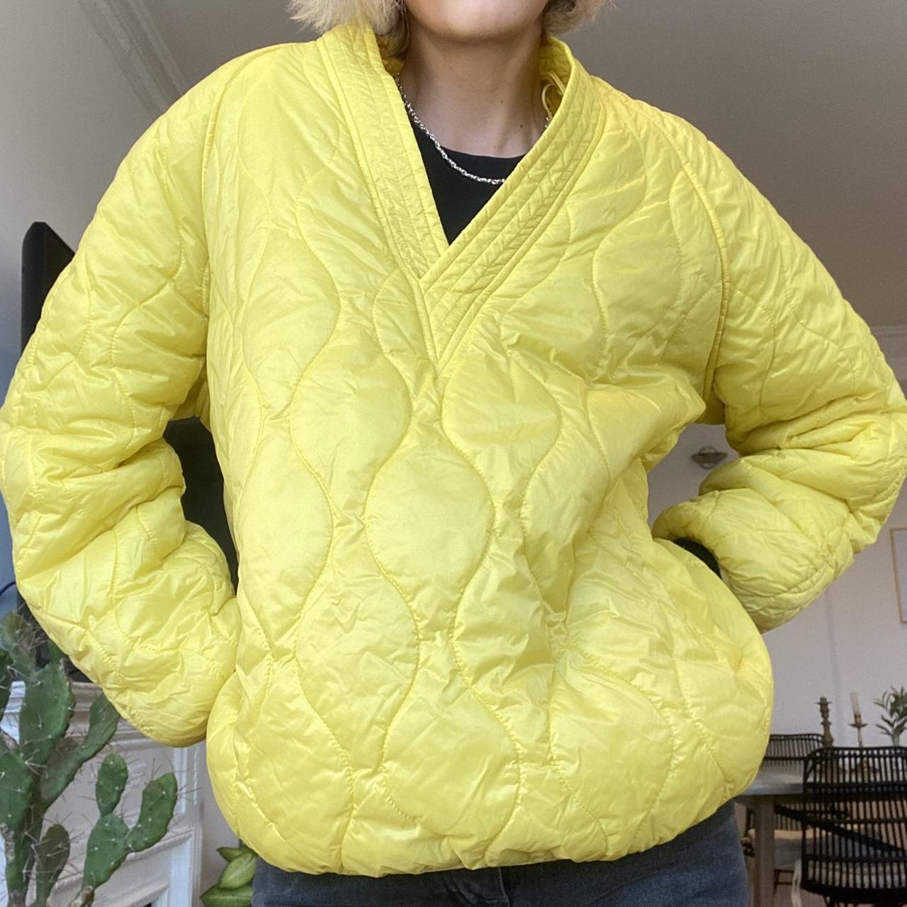 insane zara yellow quilted jacket #quiltedjacket... - Depop