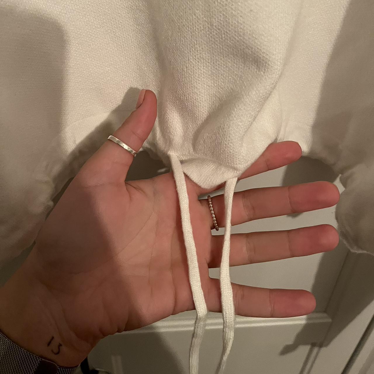 Cream thick knit tie drawstring jumper from Bershka,... - Depop