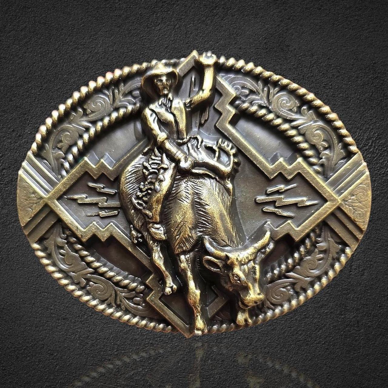 Antique Bronze Bull Rider Western Belt Buckle New... - Depop