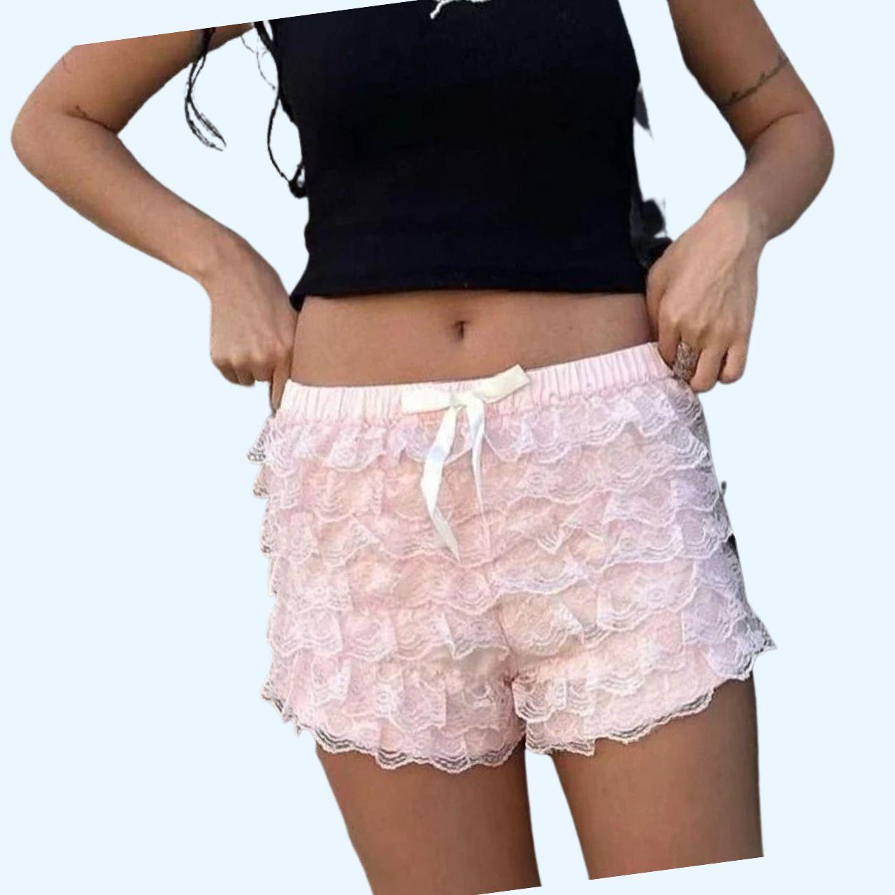 Women Bloomers Shorts Lolita Frilly Lace Ruffle... - Depop