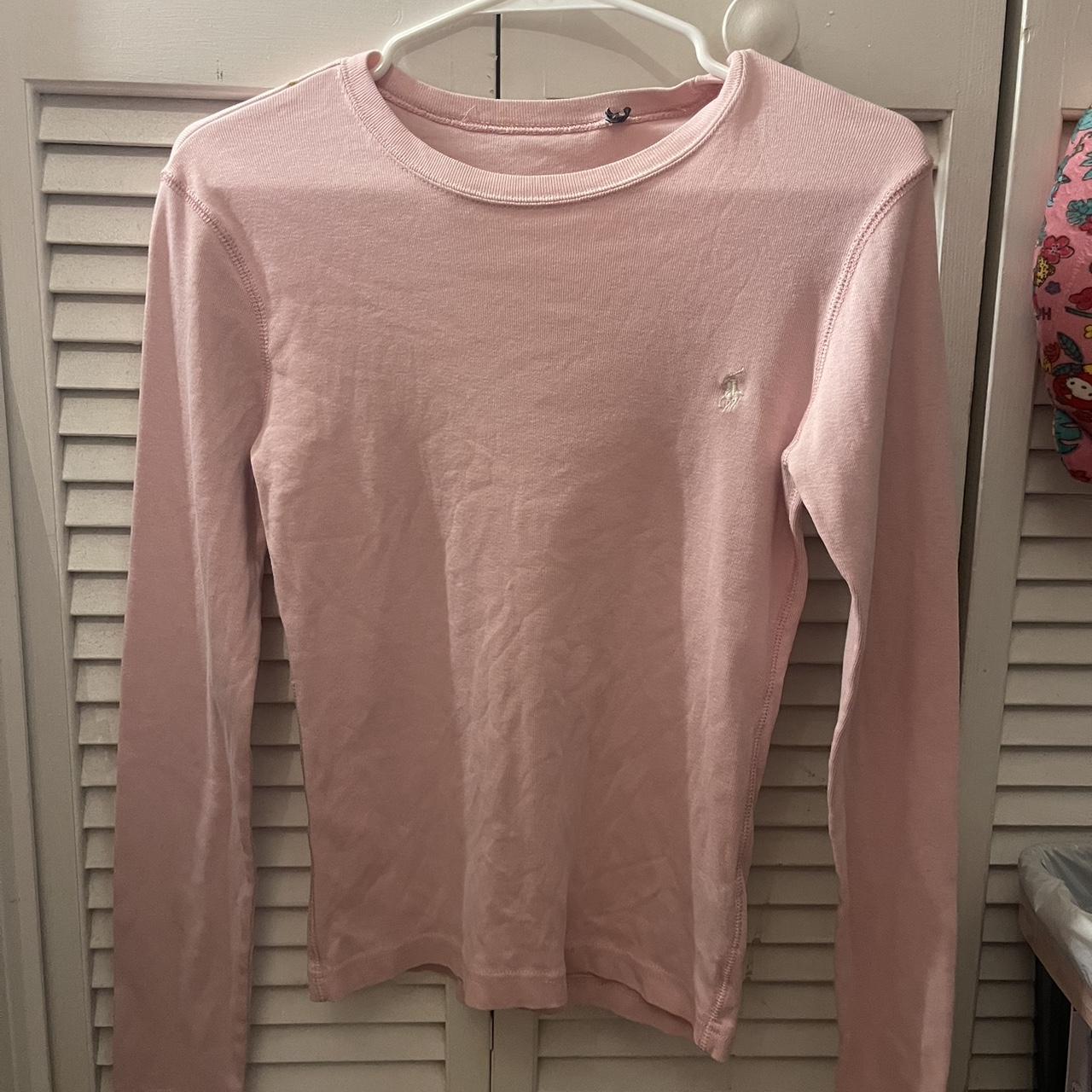 Baby pink polo long sleeve top it has a very small... - Depop