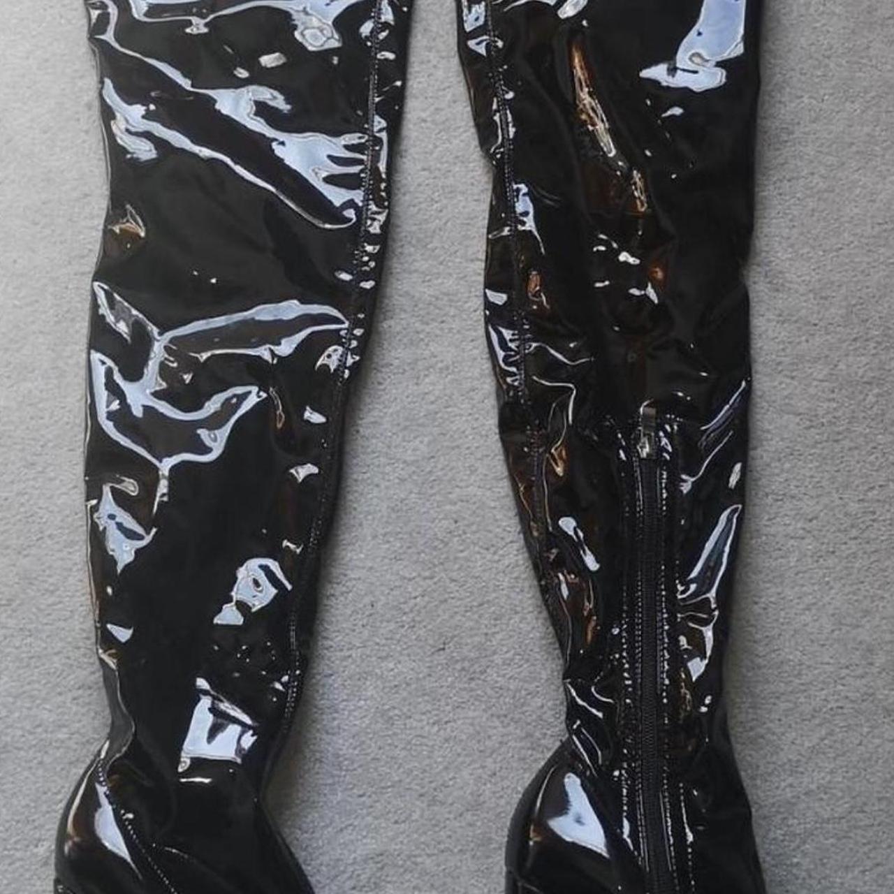 Thigh high latex leather boots - Depop