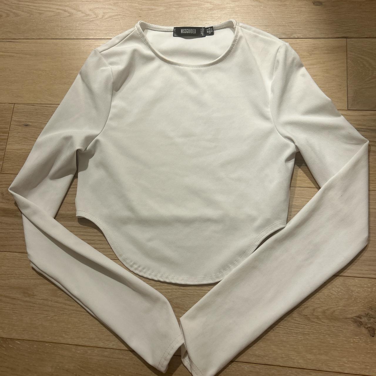 Misguided White cropped long sleeve -never worn-... - Depop