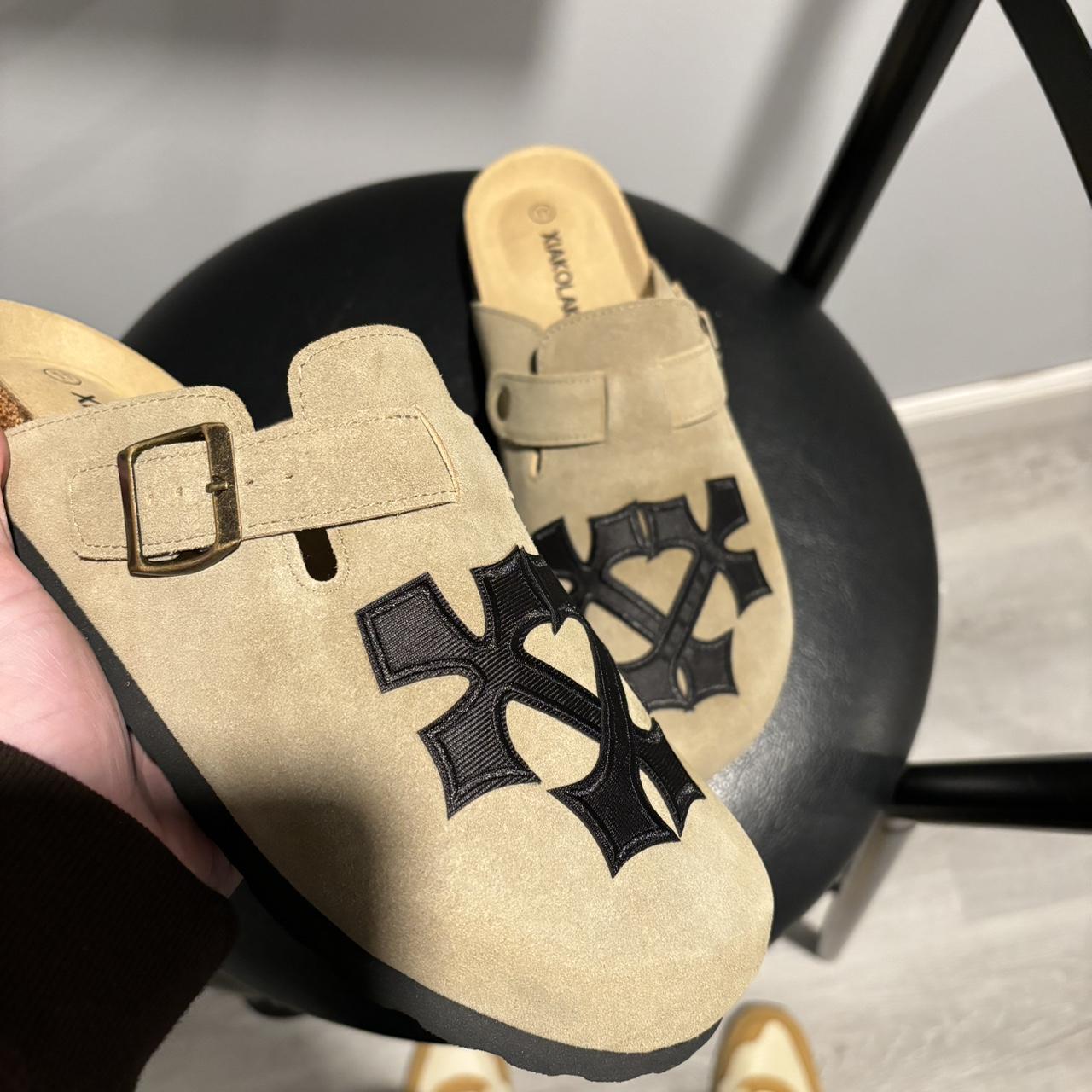 custom patchwork on clogs *NOT BIRKS* size 9.5 men's... - Depop