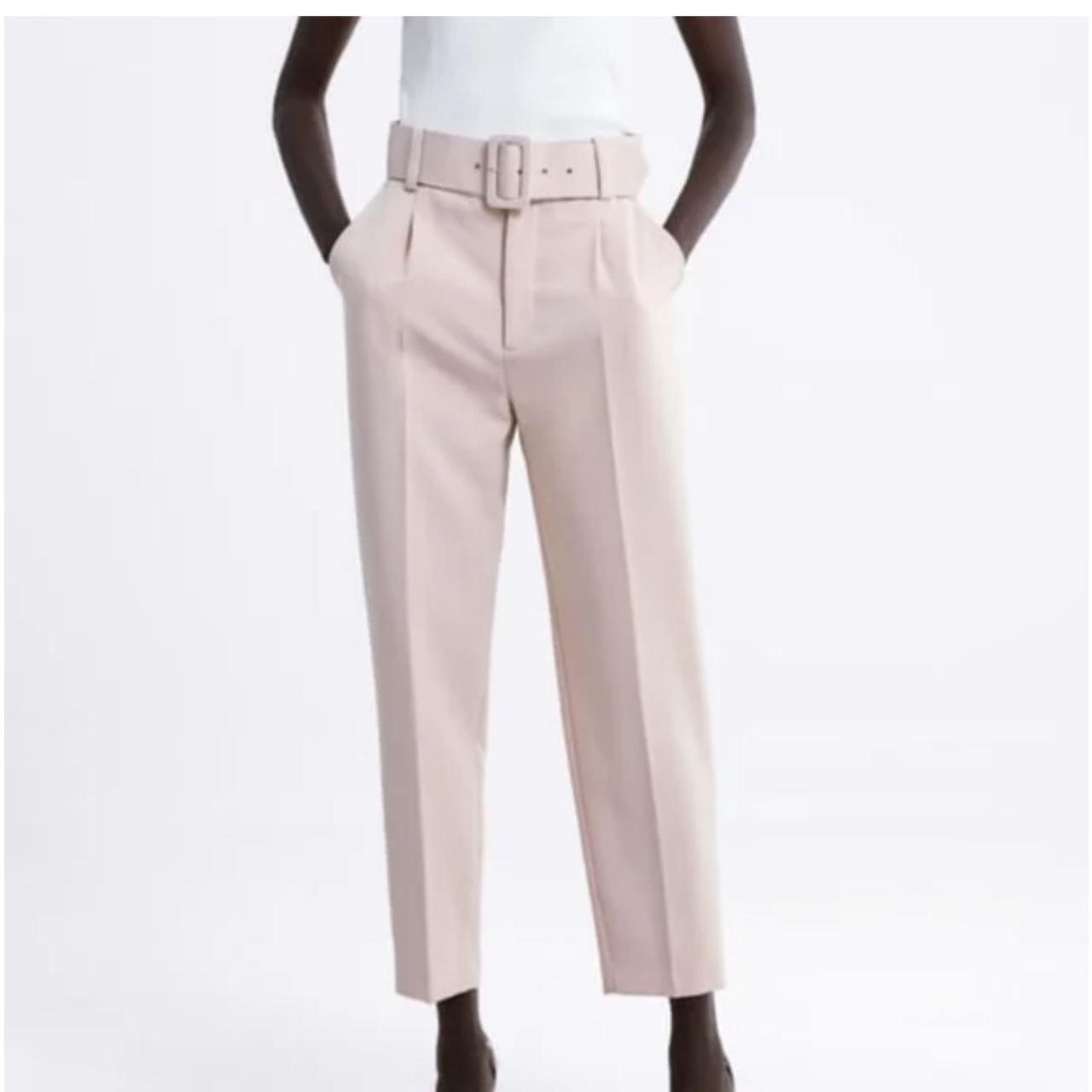 ZARA Pink belted high waisted pants - Depop