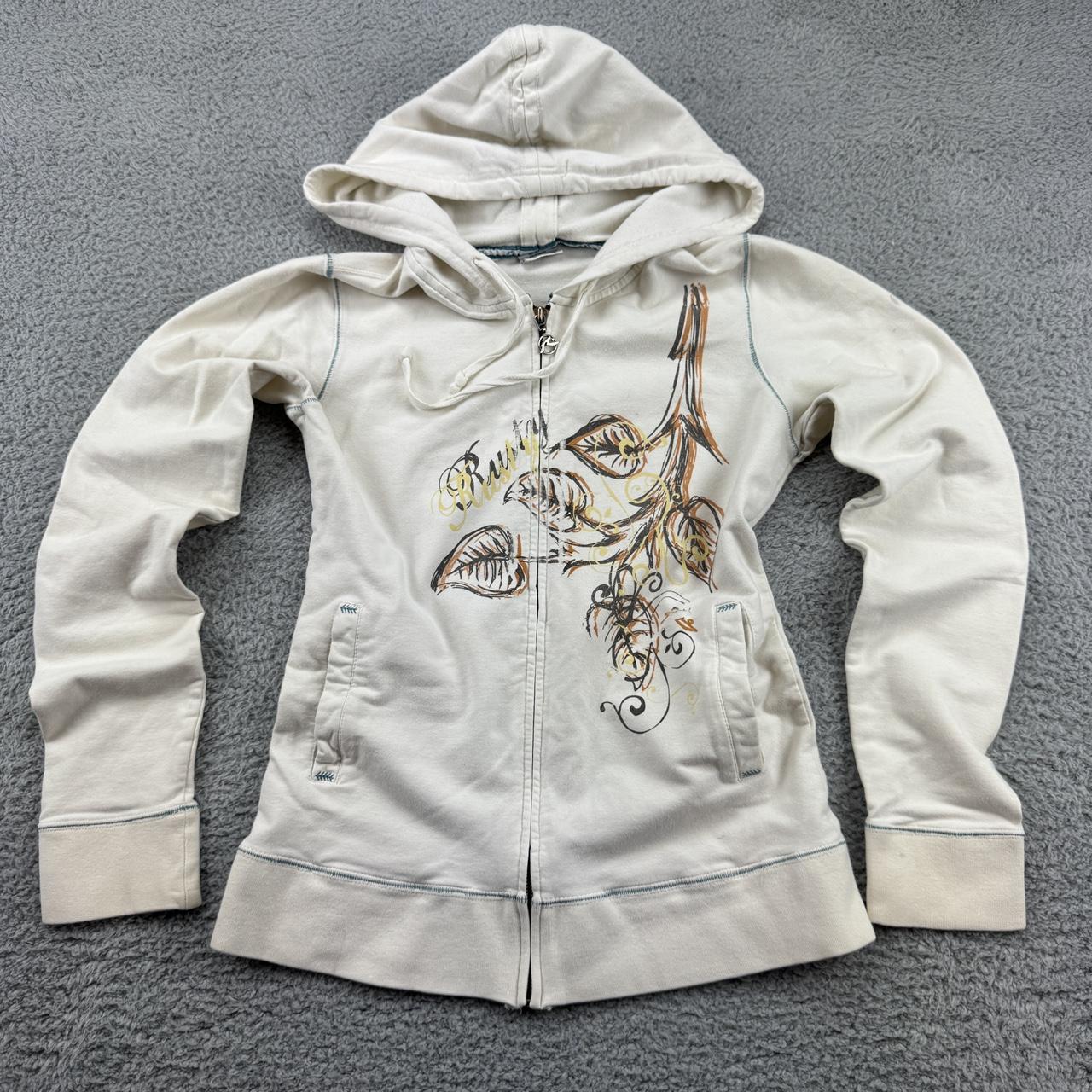 Womans 2000s rusty, twee white floral flower zip up... | Depop