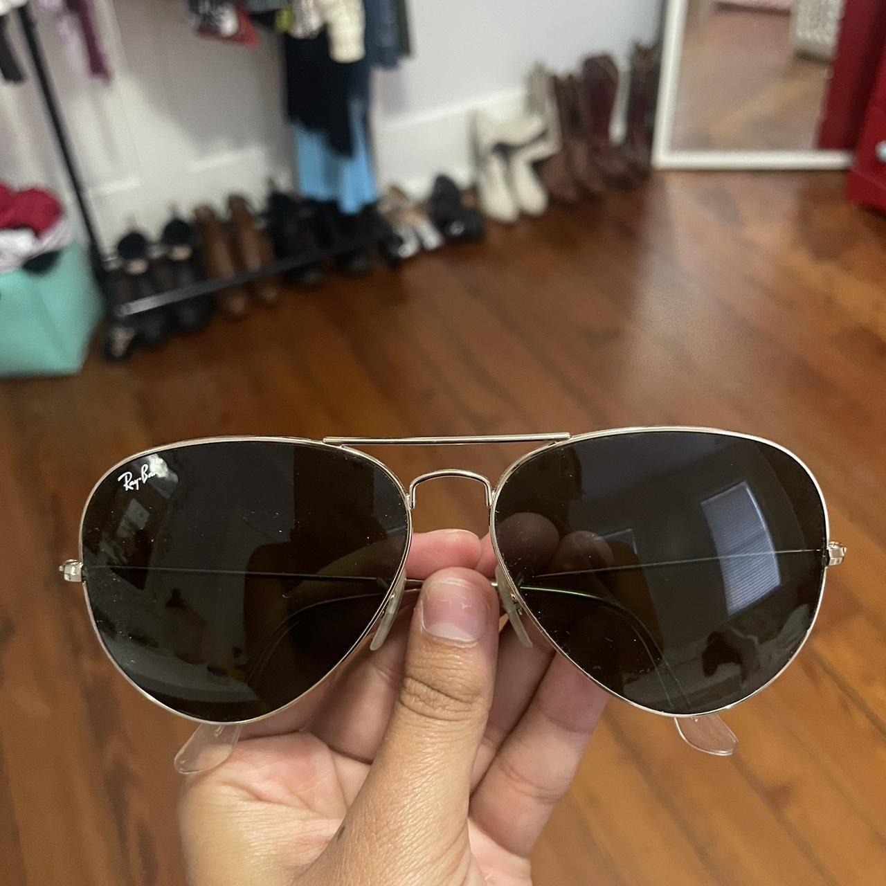 Authentic Ray-Ban aviator sunglasses gold/metal... - Depop