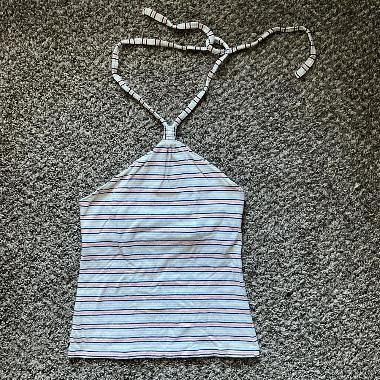 Y2K striped halter top by Loft, has built in bra... - Depop