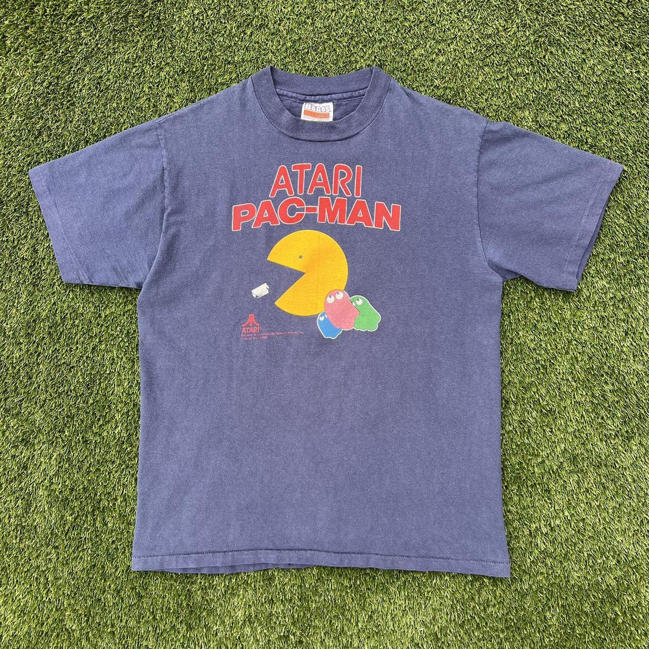 Vintage 1982 Atari Pac-Man Dark Blue Promo T-Shirt... - Depop