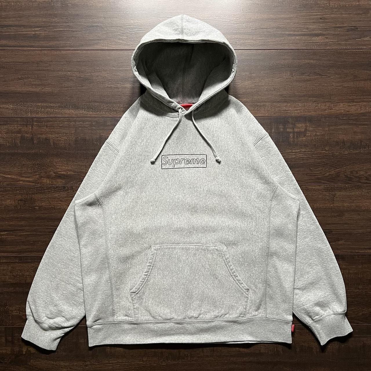 Grey Supreme x Kaws Chalk Box Logo Reverse Weave... - Depop