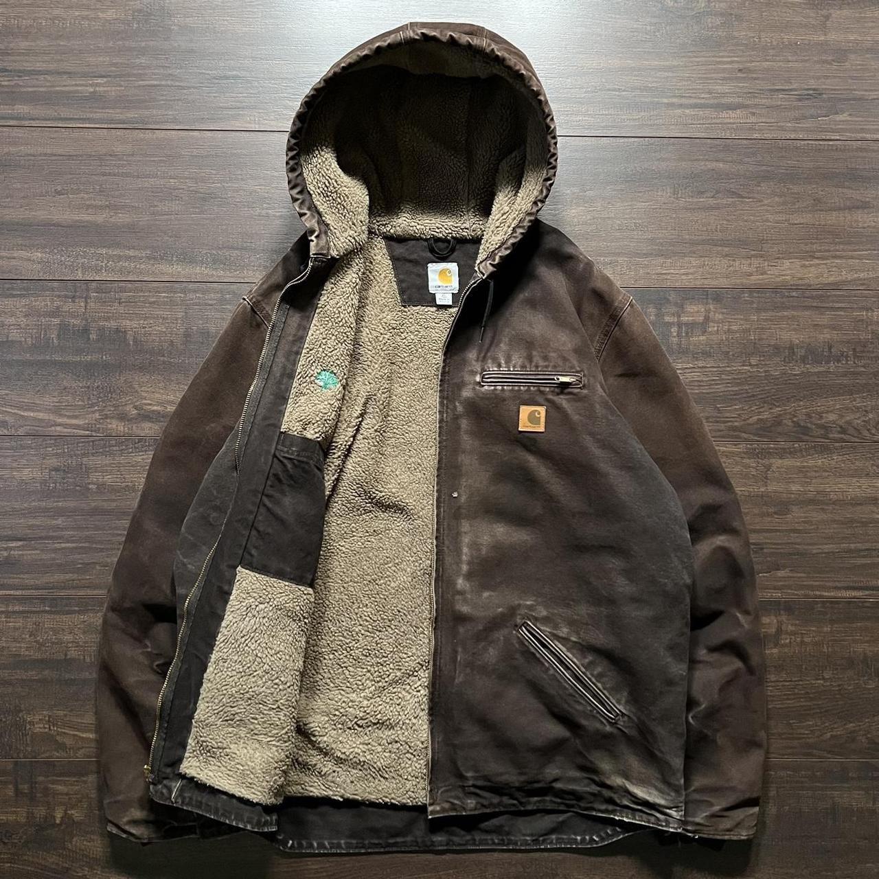 Faded Brown Carhartt Jacket Sherpa Lined J141... - Depop