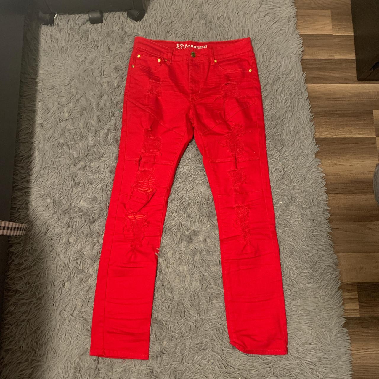 Red Ripped Skinny Argonaut Jeans, 32x32, 98%... - Depop