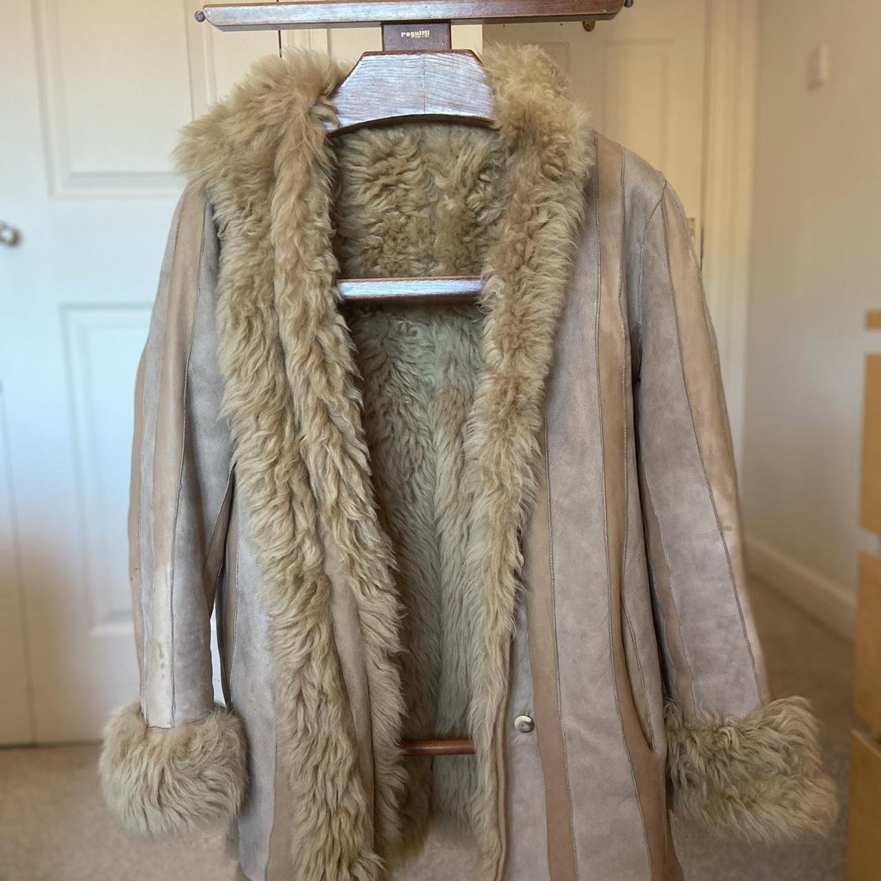 70s Vintage shag fur coat, striped shaggy coat ... - Depop