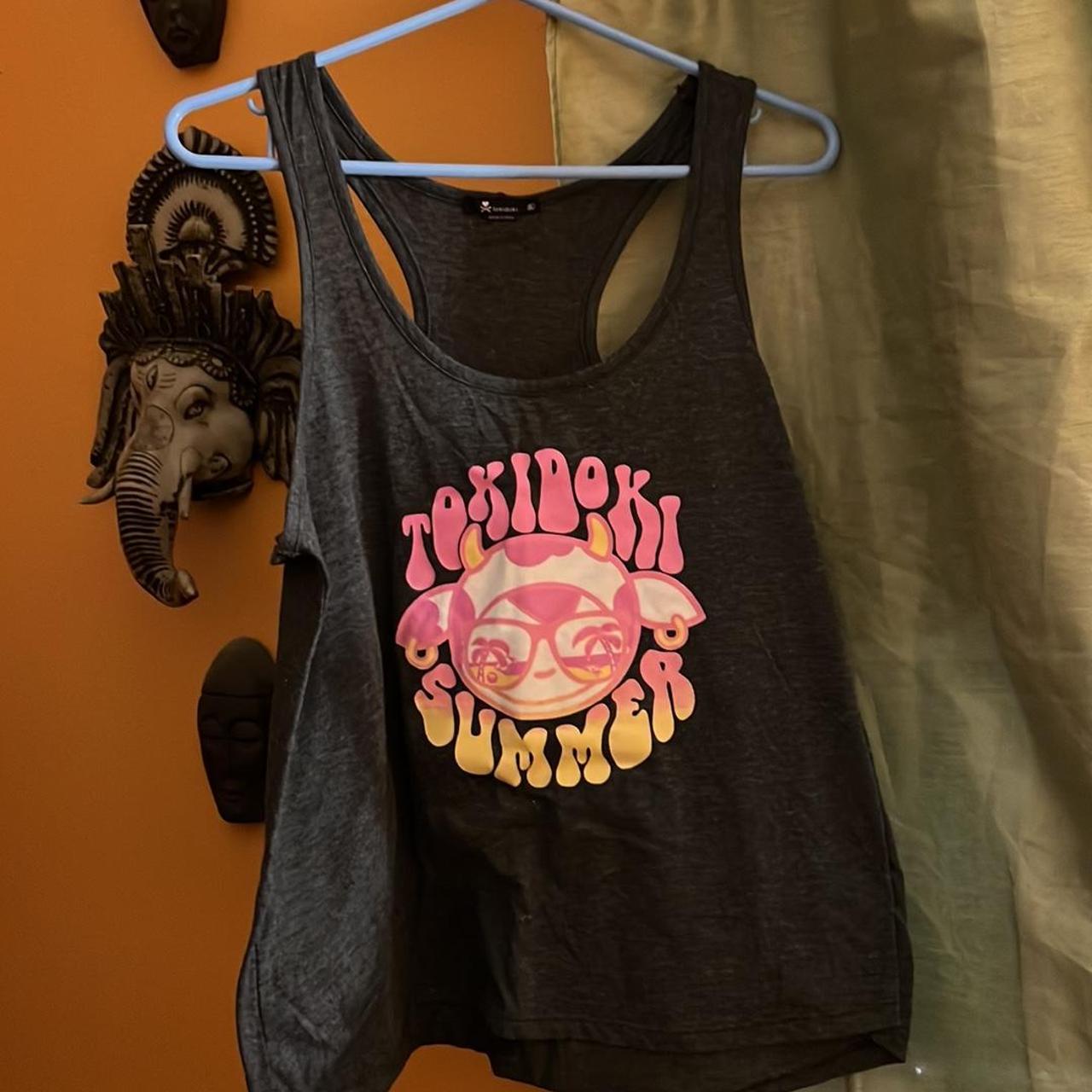 Tokidoki tank top, size xtra large, gray with pink... - Depop