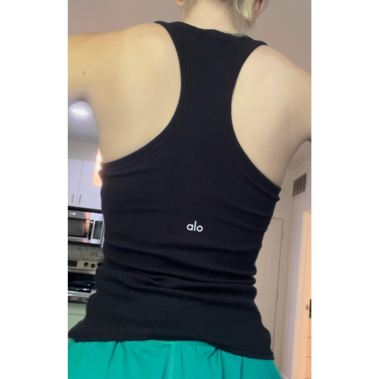 ALO black, ribbed, built-in bra, tank top, full... - Depop