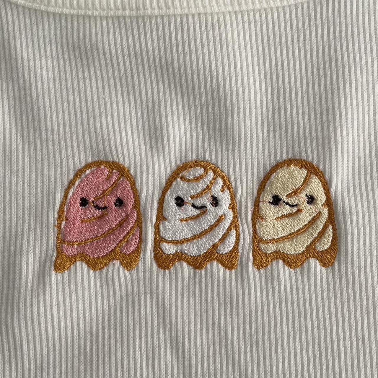 Concha ghosts Embroidered white ribbed cropped top... - Depop