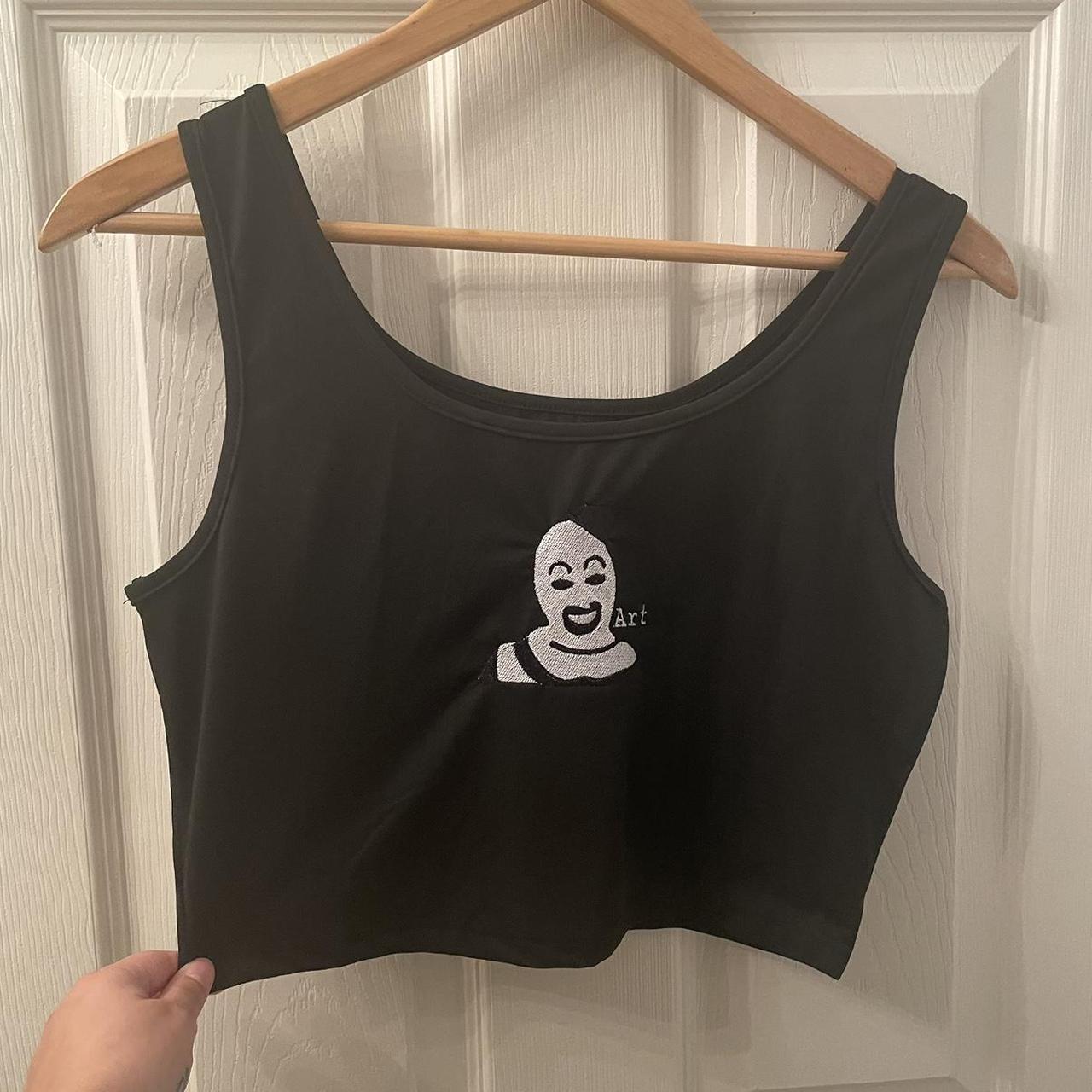 Art the clown from Terrifier Embroidered black crop... - Depop
