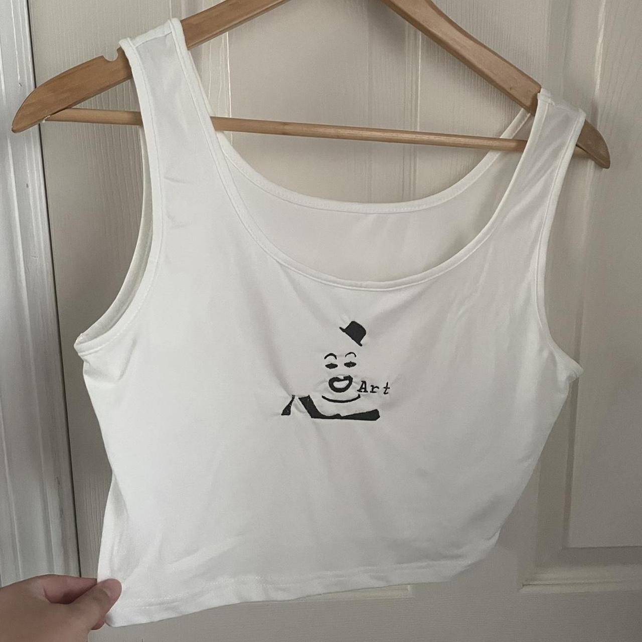 Art the clown from Terrifier Embroidered white... | Depop