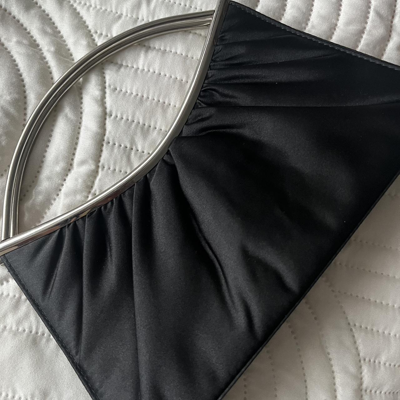 Y2k Black satin clutch with silver hardware,... - Depop