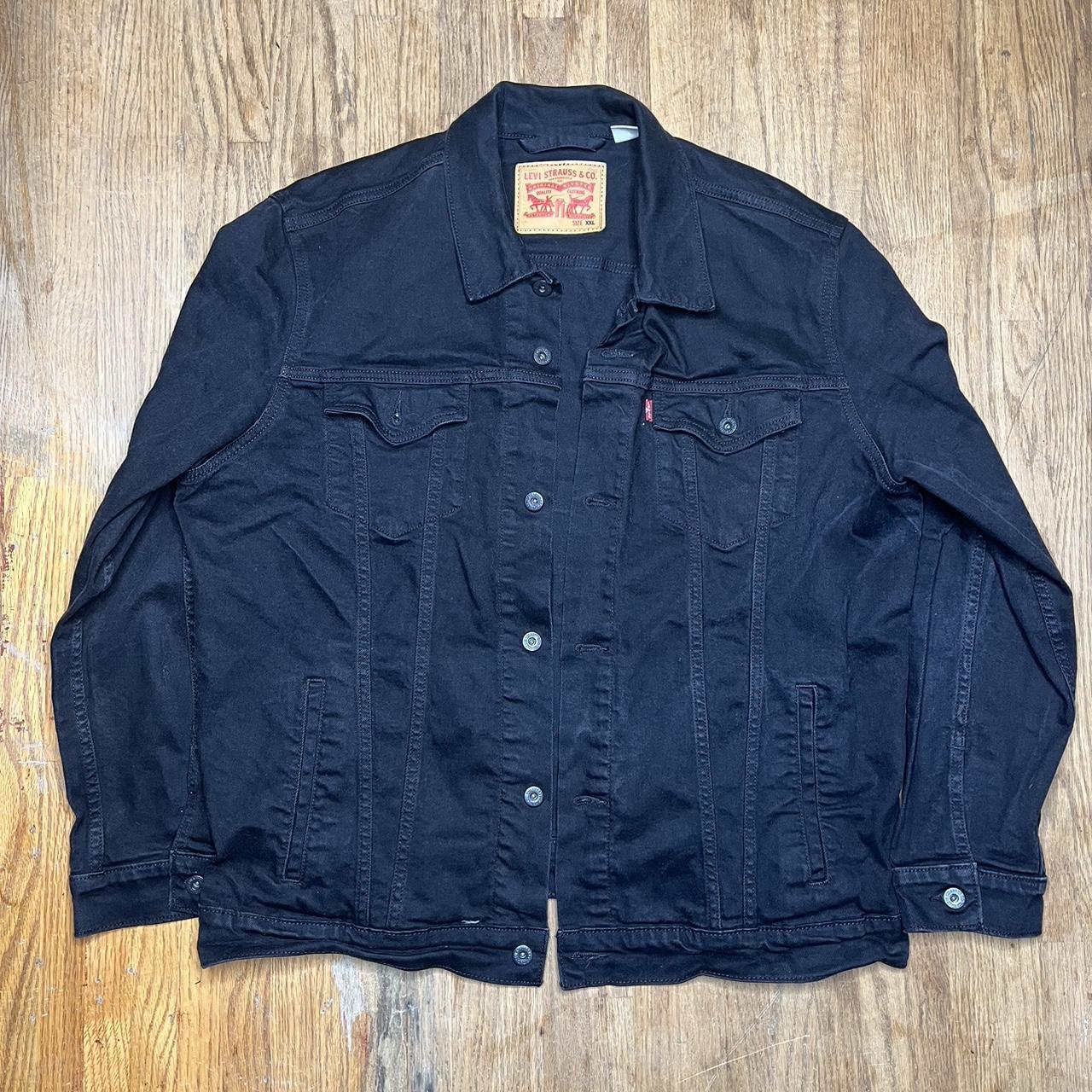 LEVIS BLACK DENIM JACKET Size 2XL Light wear just... - Depop