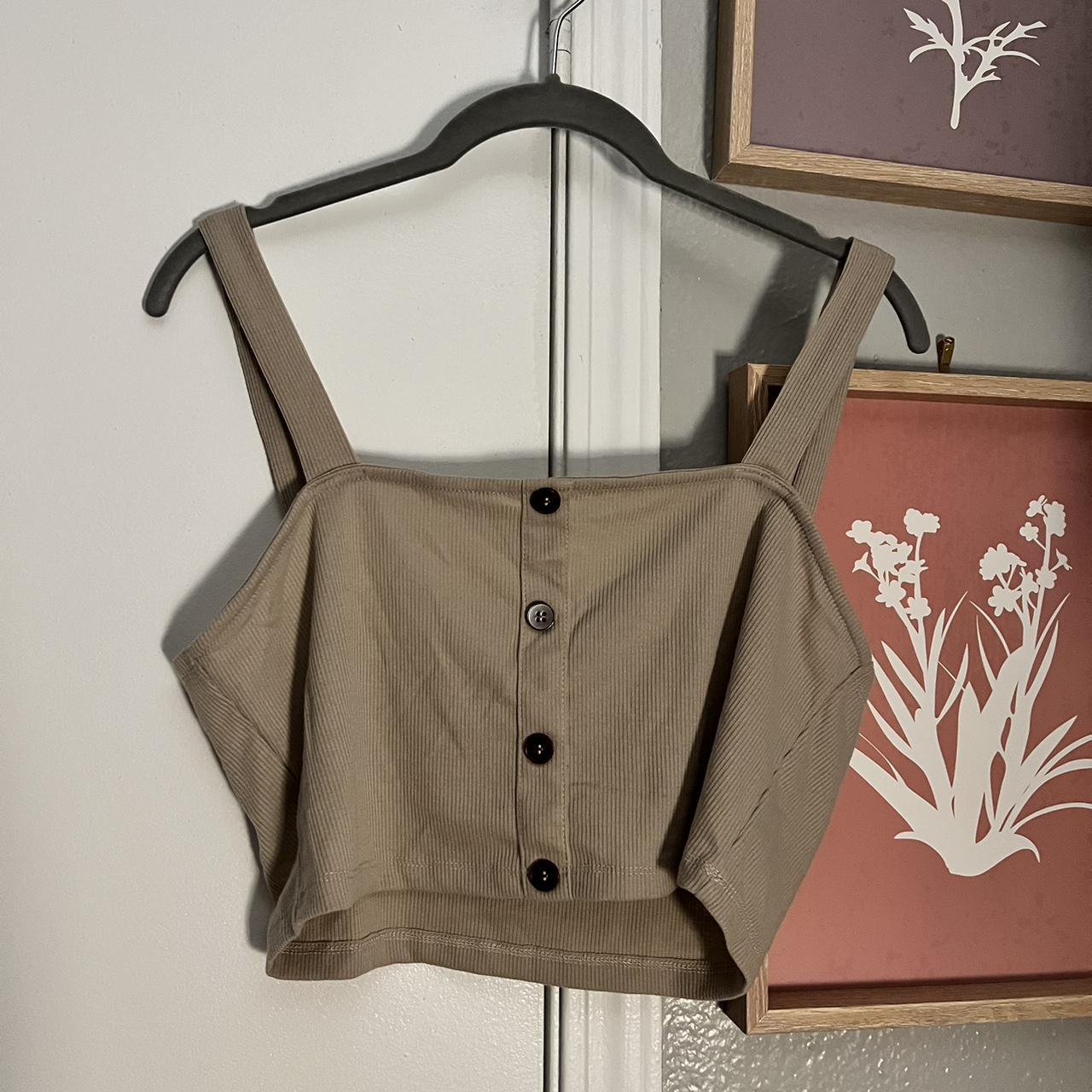 - Cider light brown/ tan crop top with buttons -... - Depop