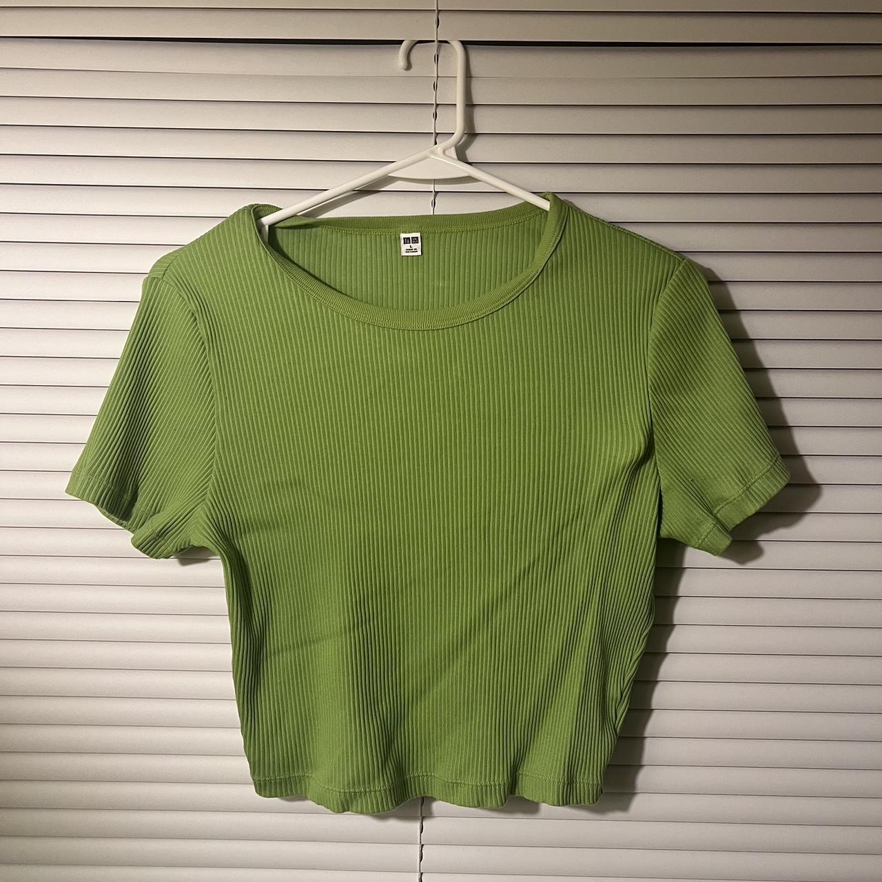 Lime green cropped uniqlo top, worn once, size L - Depop