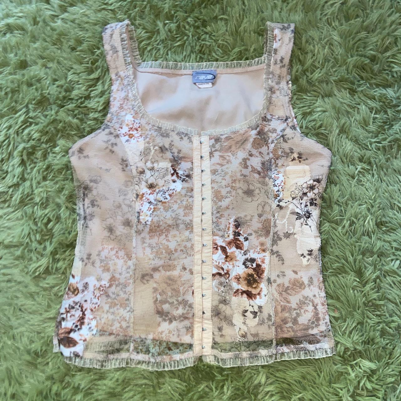 RAVE corset tank, floral y2k whimsigoth pattern.... - Depop