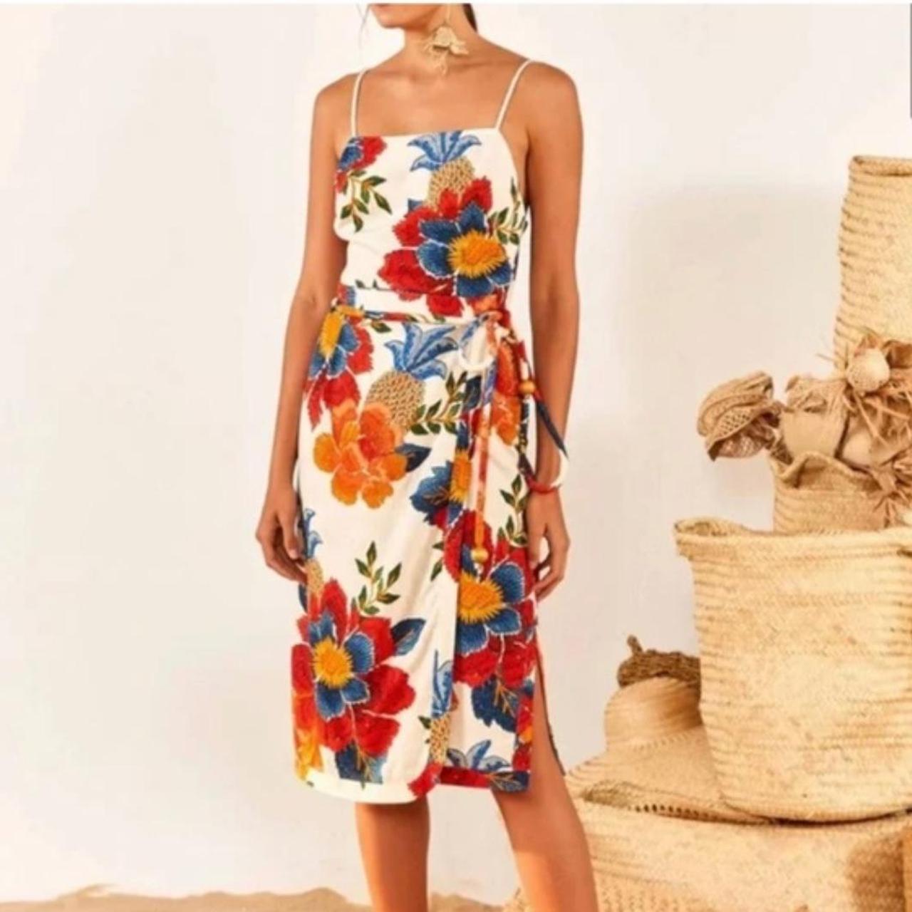 FARM RIO DRESS Pineapple Flowers Midi Dress Size M - Depop