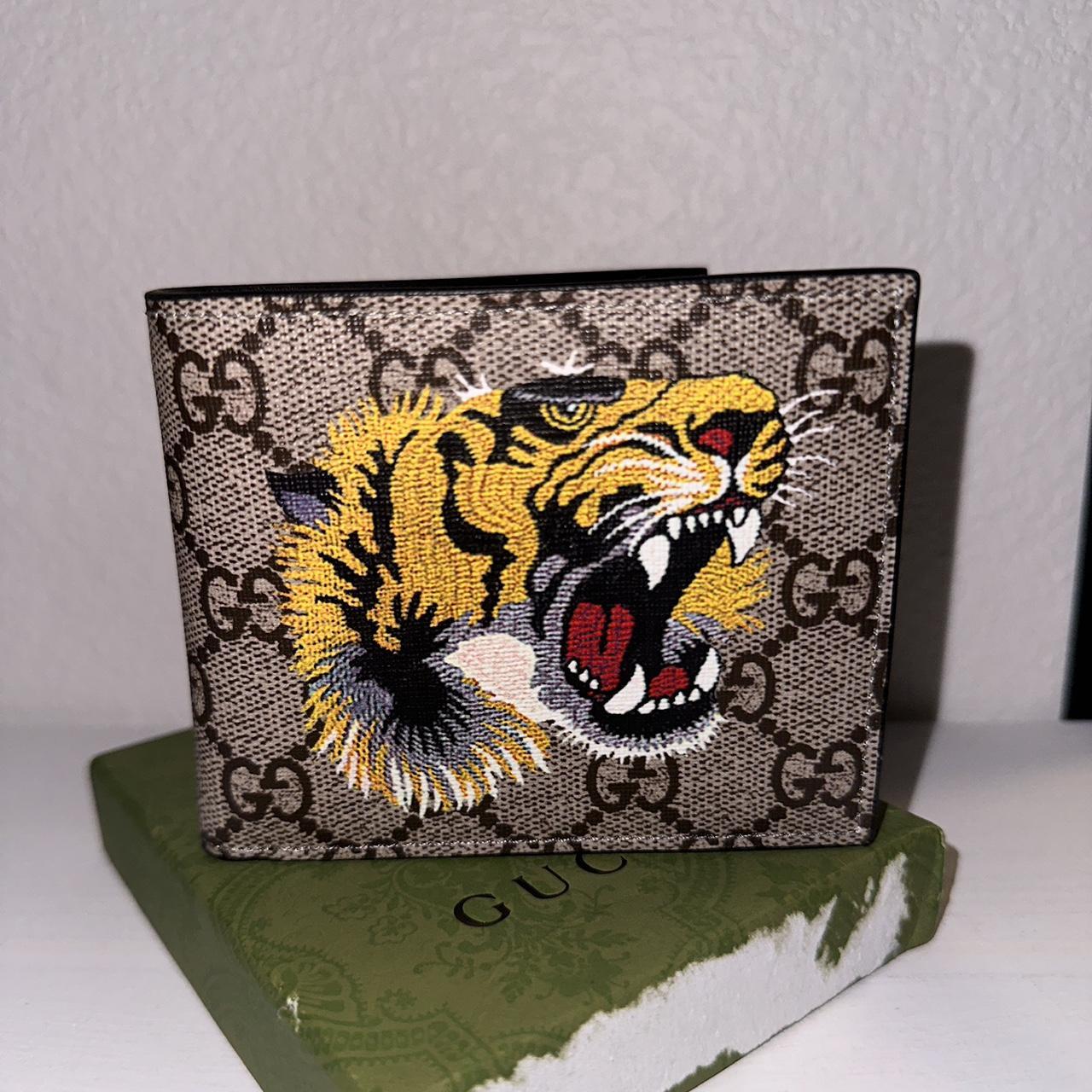 Gucci Tiger Bifold Wallet Brown Beige Supreme GG - Depop