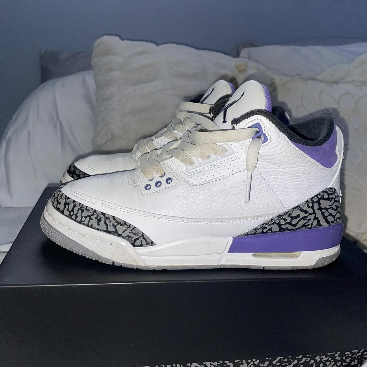 Jordan- White/purple dark iris 3s Like brand new... - Depop