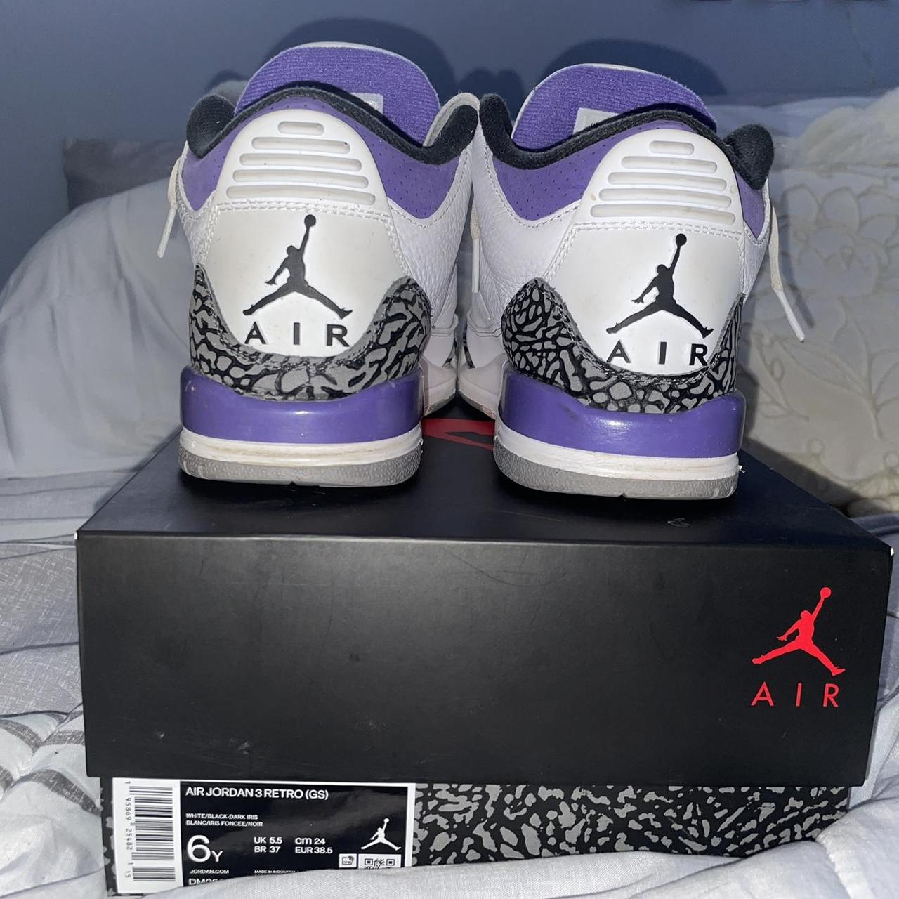 Jordan- White/purple dark iris 3s Like brand new... - Depop