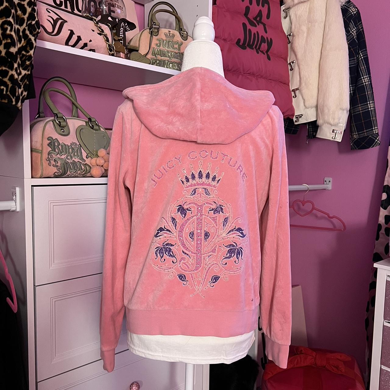 Vintage Pink Juicy Couture velour zip up glitter... | Depop
