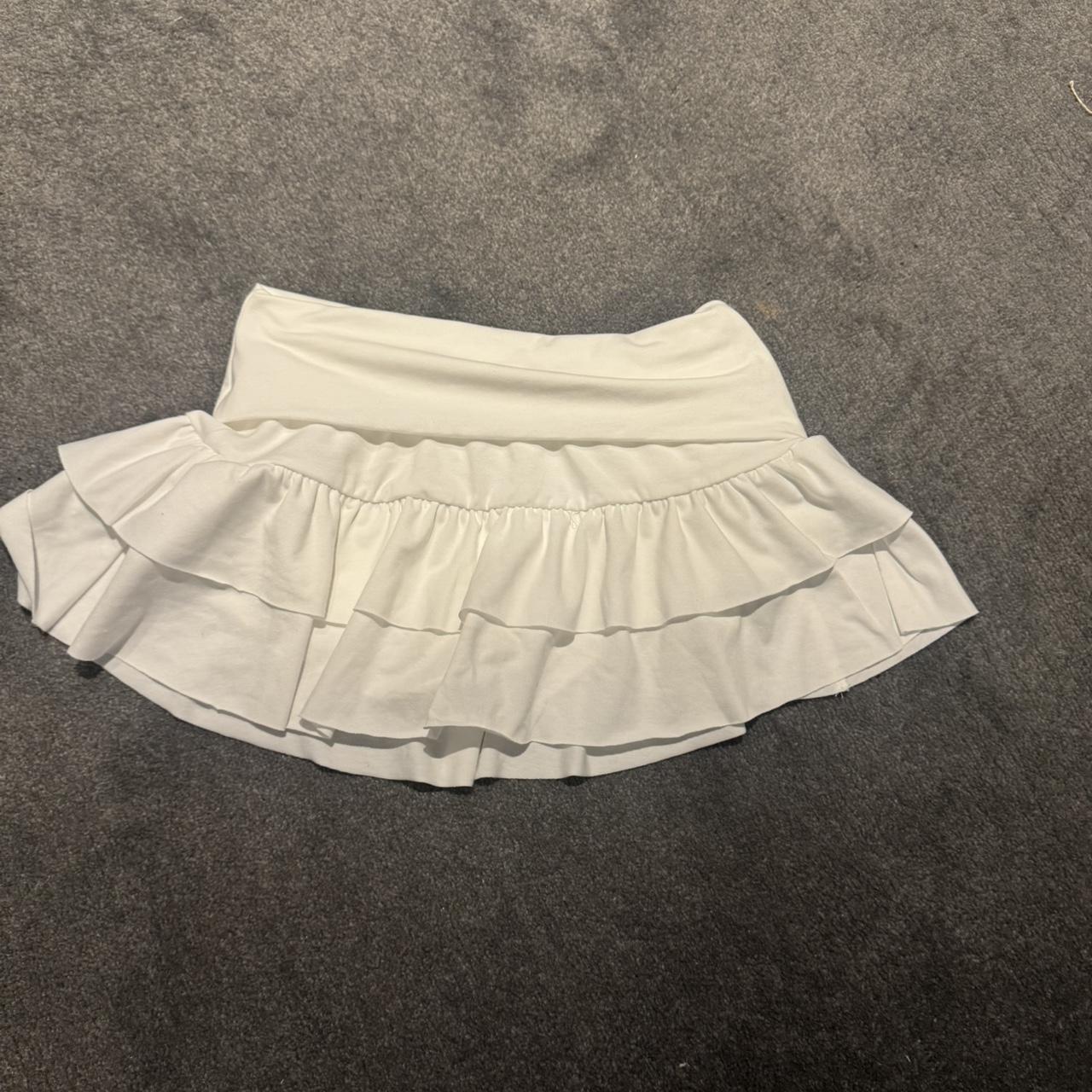 mini white ruffle skirt, brand new, never worn, size... - Depop