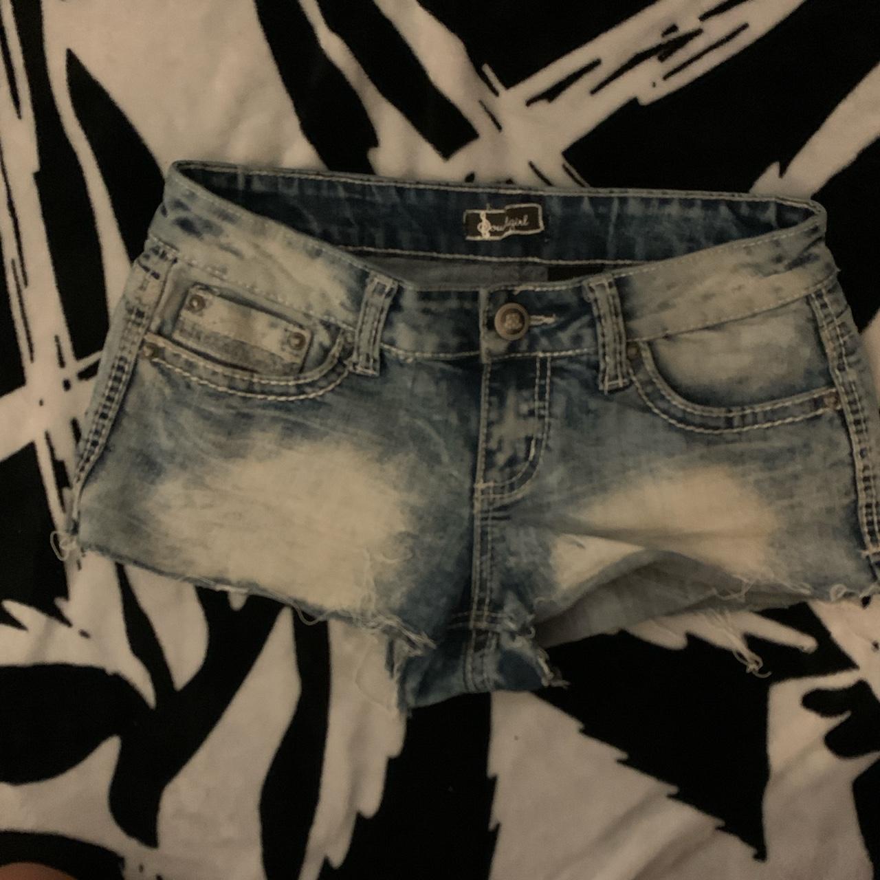 Sound girl bedazzled shorts, back pockets accented... - Depop