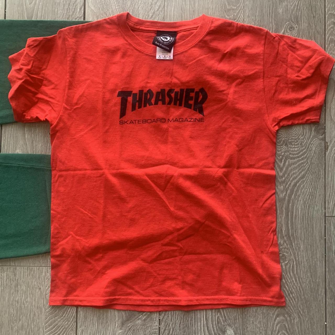 Thrasher red youth medium shirt in great condition. - Depop