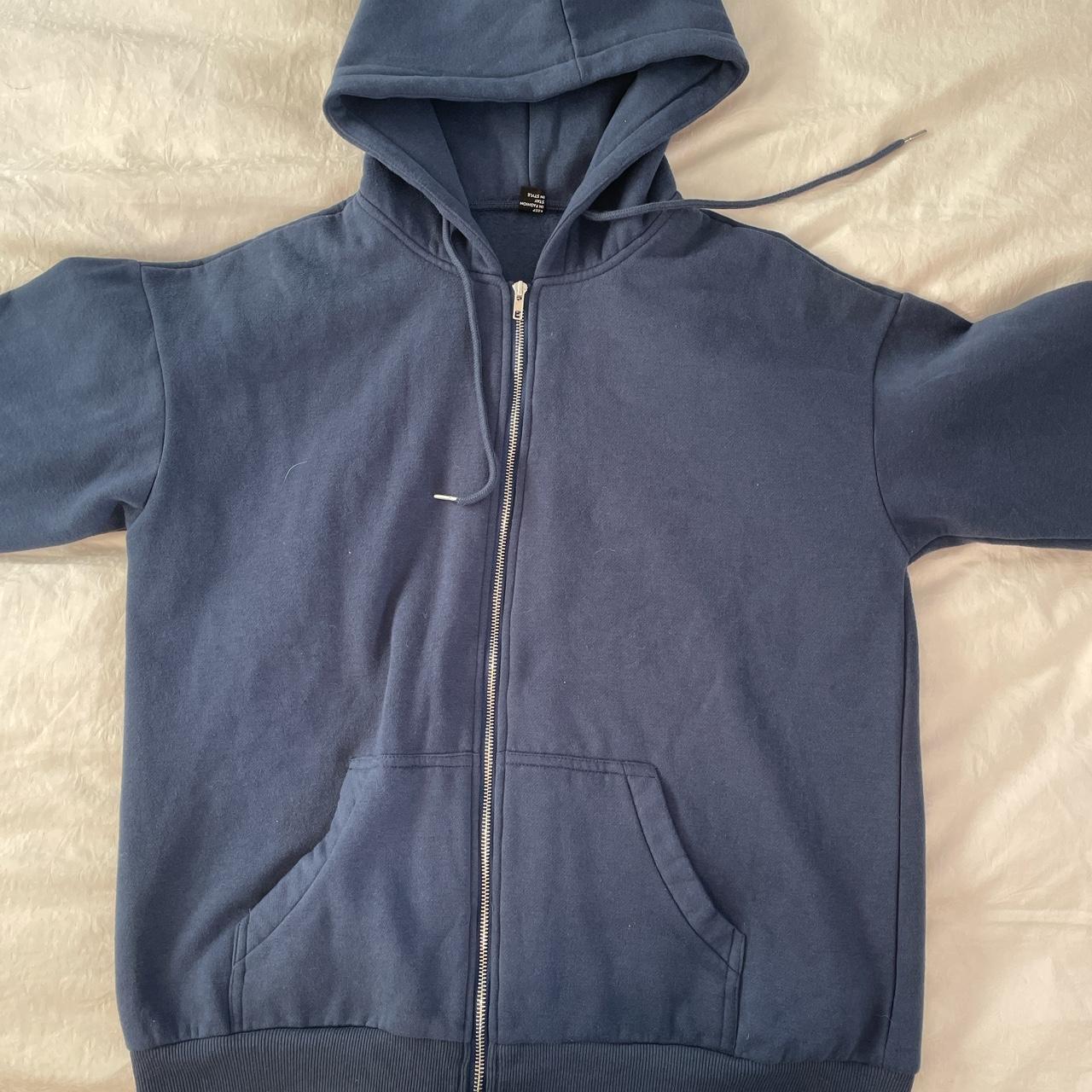 navy/dark blue zip up hoodie lightly worn, no... - Depop
