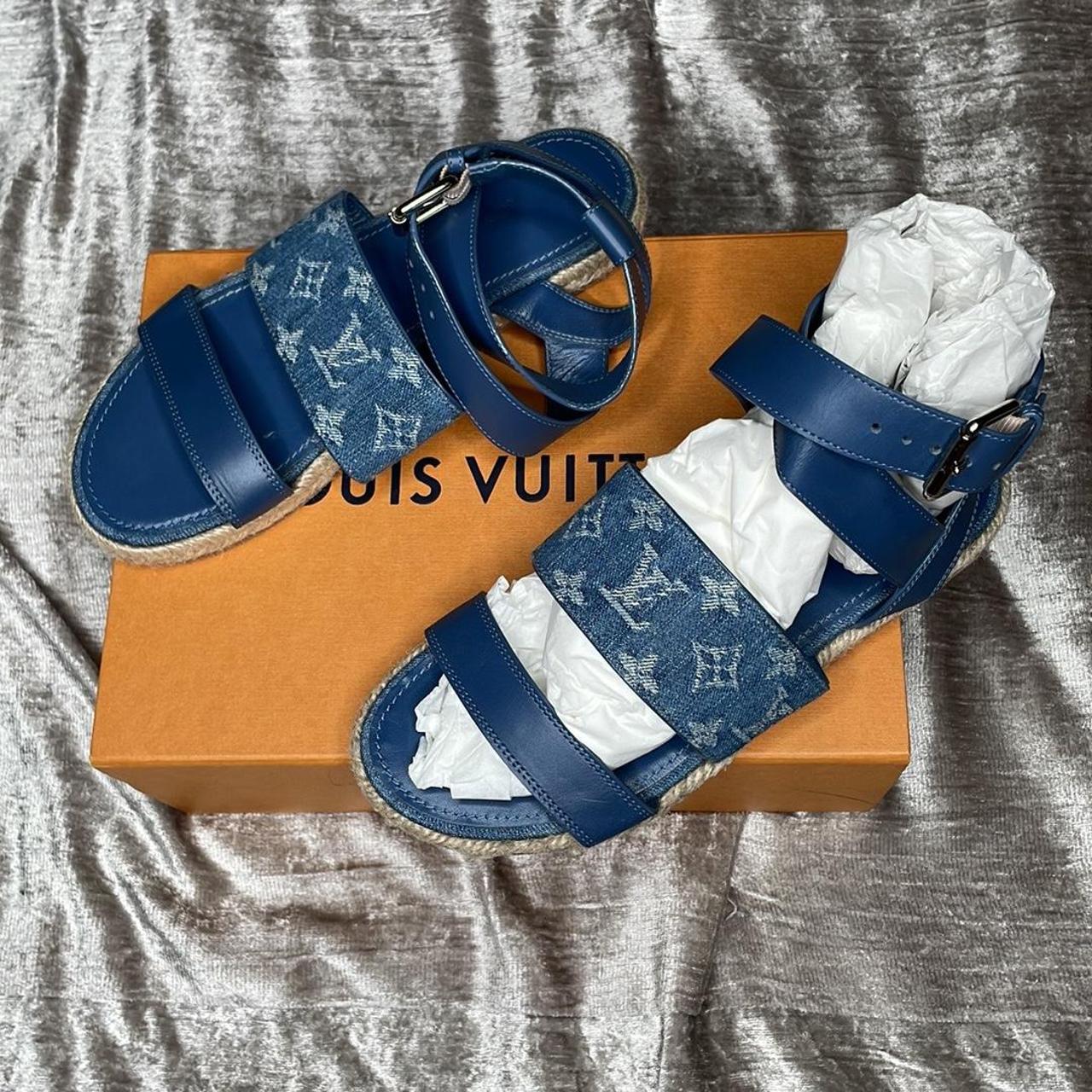 LV blue leather denim sandals … worn once .. size 39 - Depop
