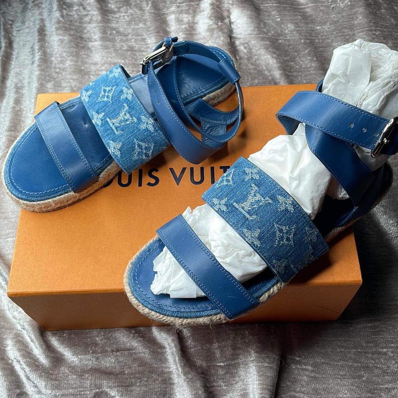 LV blue leather denim sandals … worn once .. size 39 - Depop