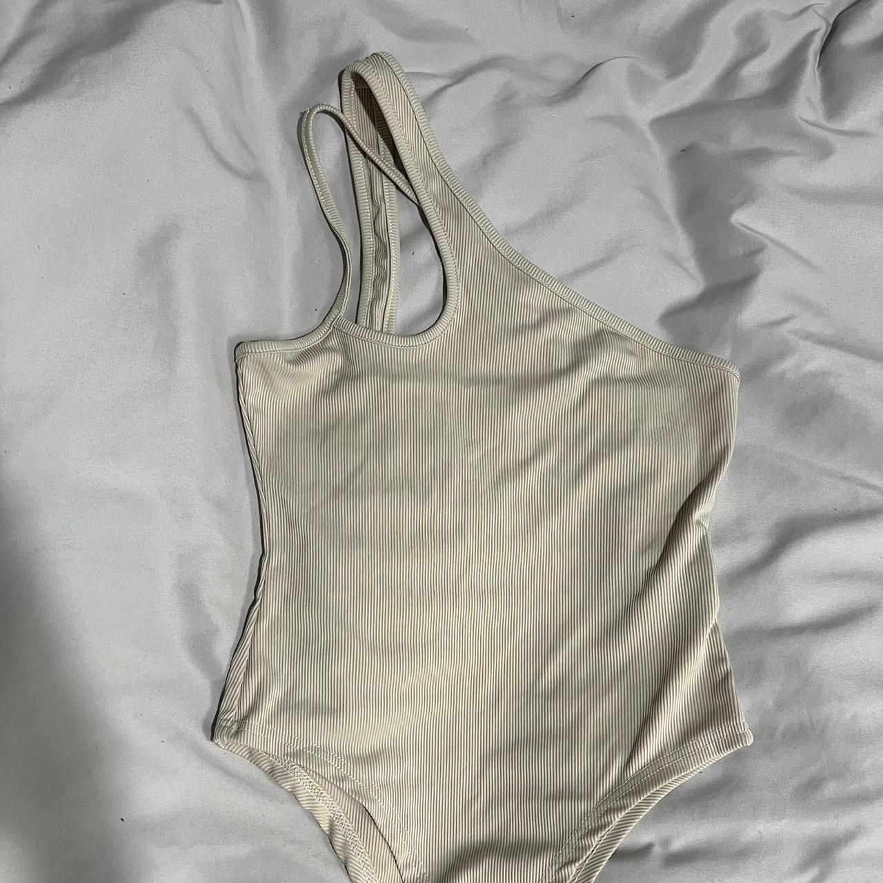 Shein Cream one shoulder bodysuit S like new... | Depop